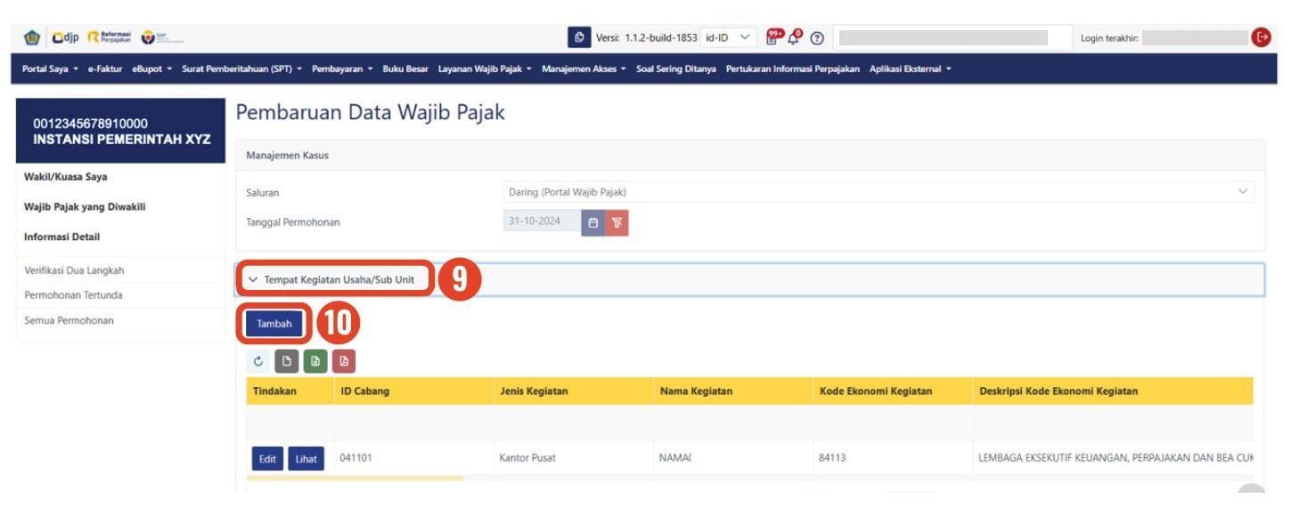Penambahan Sub Unit atau TKU - Sadar Pajak